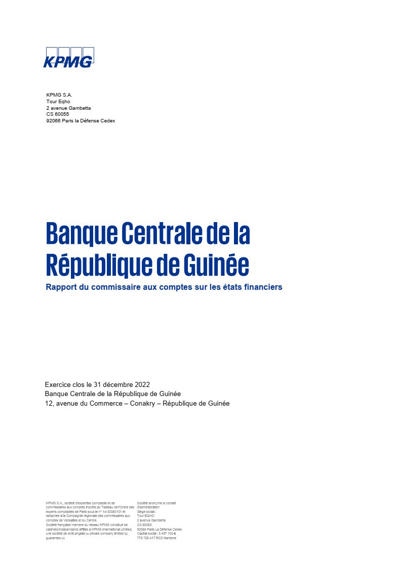 Rapport du commissaire aux comptes sur les états financiers – BCRG